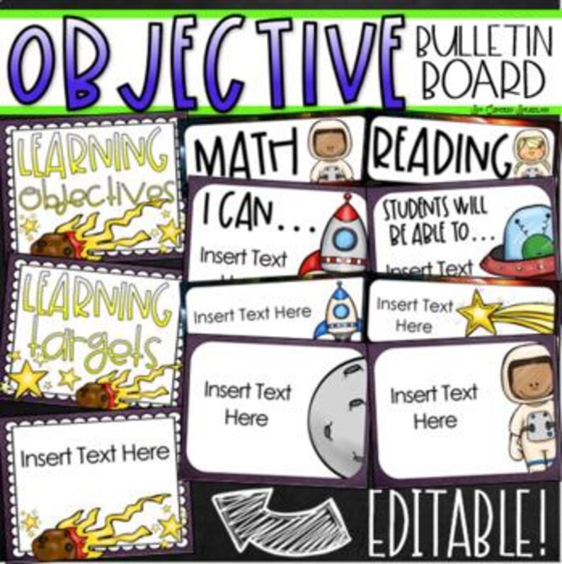 Learning Targets Bulletin Board Objectives Posters Outer Space Editable ...