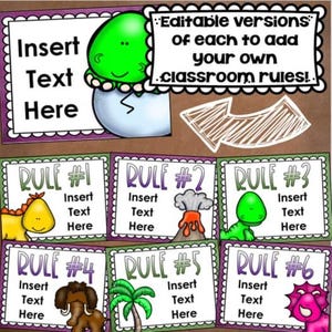 Classroom Rules Posters EDITABLE Back to School Dinosaur Dino Theme ...