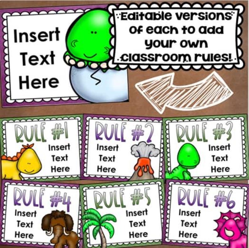 Classroom Rules Posters EDITABLE Back to School Dinosaur Dino Theme ...