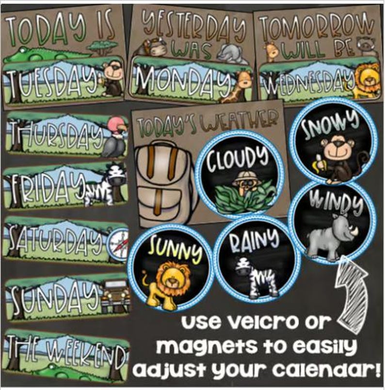 Calendar Set Classroom Decor Back to School Jungle Safari Theme INSTANT ...