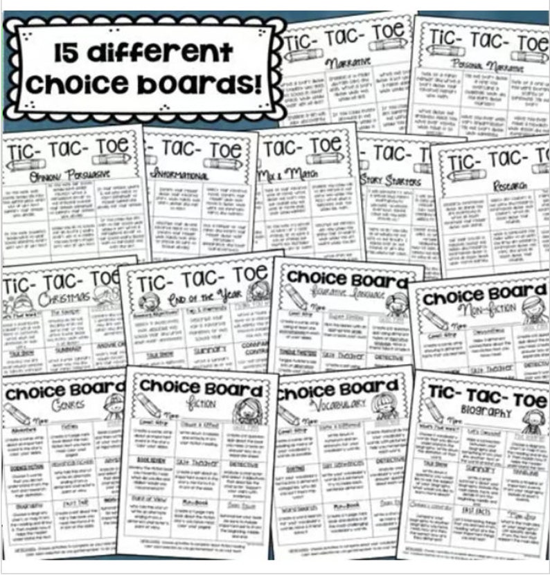 Choice Board Bundle: Fiction, Non-fiction, Writing, Vocabulary, Genre ...