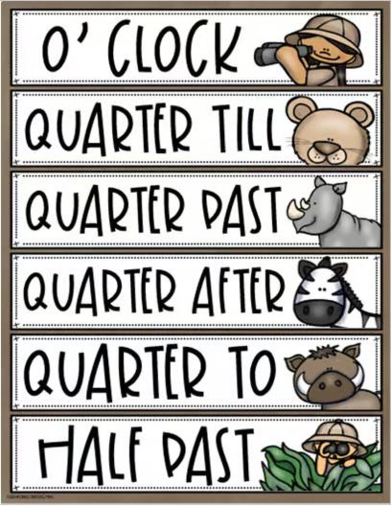 Clock Labels Telling Time Jungle Safari Theme - Etsy