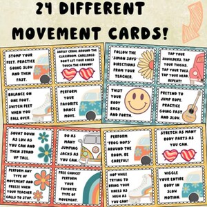 Brain Breaks Movement Cards Groovy Retro Vibes Theme INSTANT DOWNLOAD ...