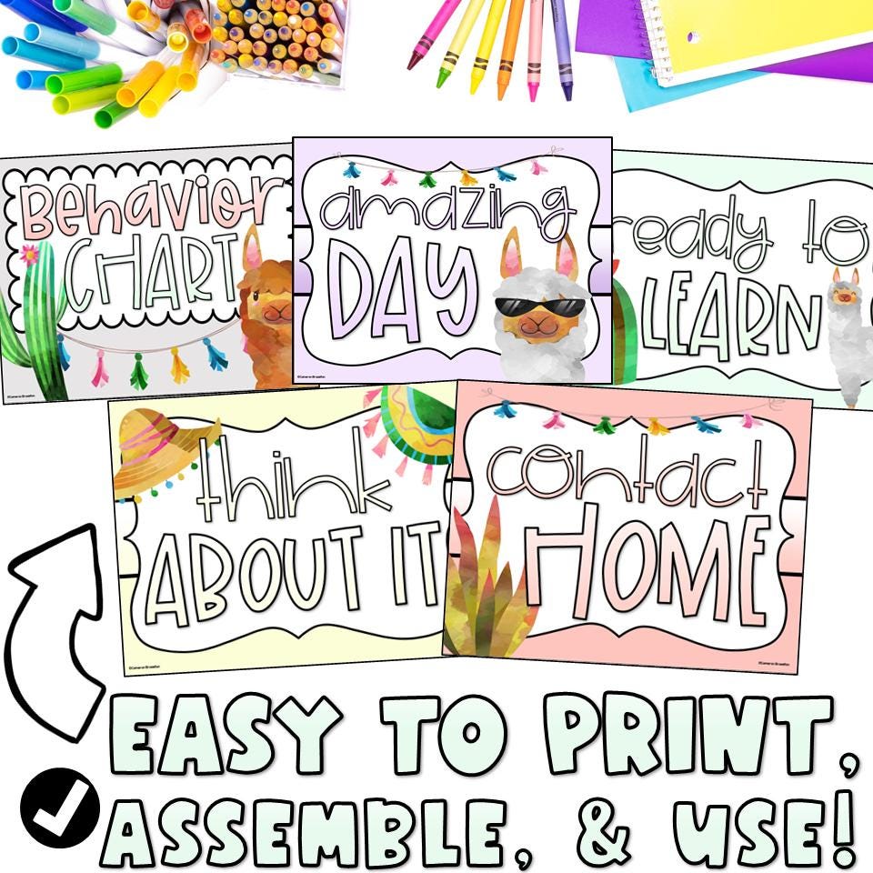 Behavior Clip Chart Llama and Cactus Watercolor Theme for Classroom ...