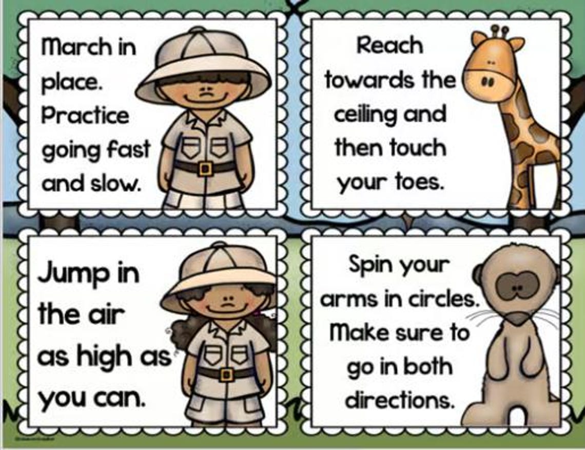 Brain Breaks Movement Cards Jungle Safari Theme - Etsy