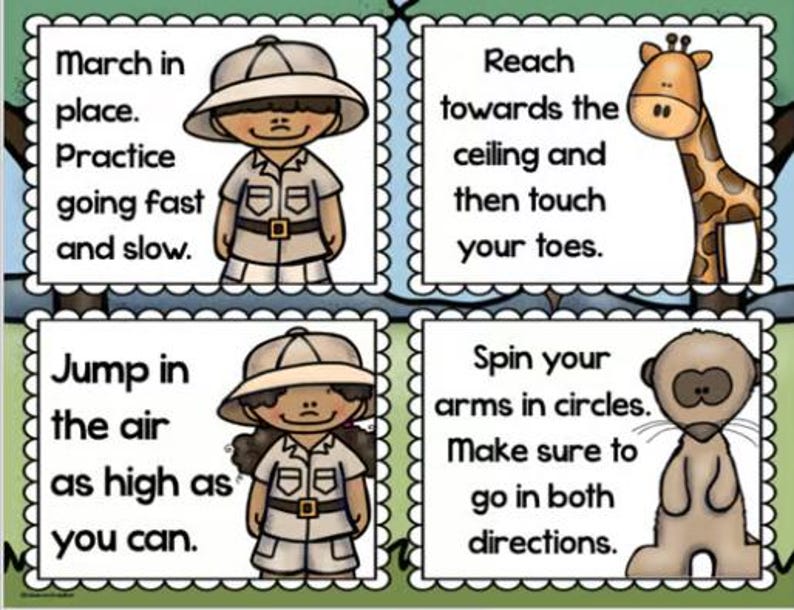 Brain Breaks Movement Cards Jungle Safari Theme INSTANT DOWNLOAD - Etsy