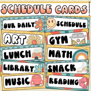 Daily Visual Schedule Cards Classroom Agenda Groovy Retro Vibes Theme ...