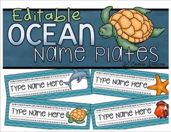 Name Tags Plates Desk Labels Ocean Underwater Theme Editable INSTANT ...
