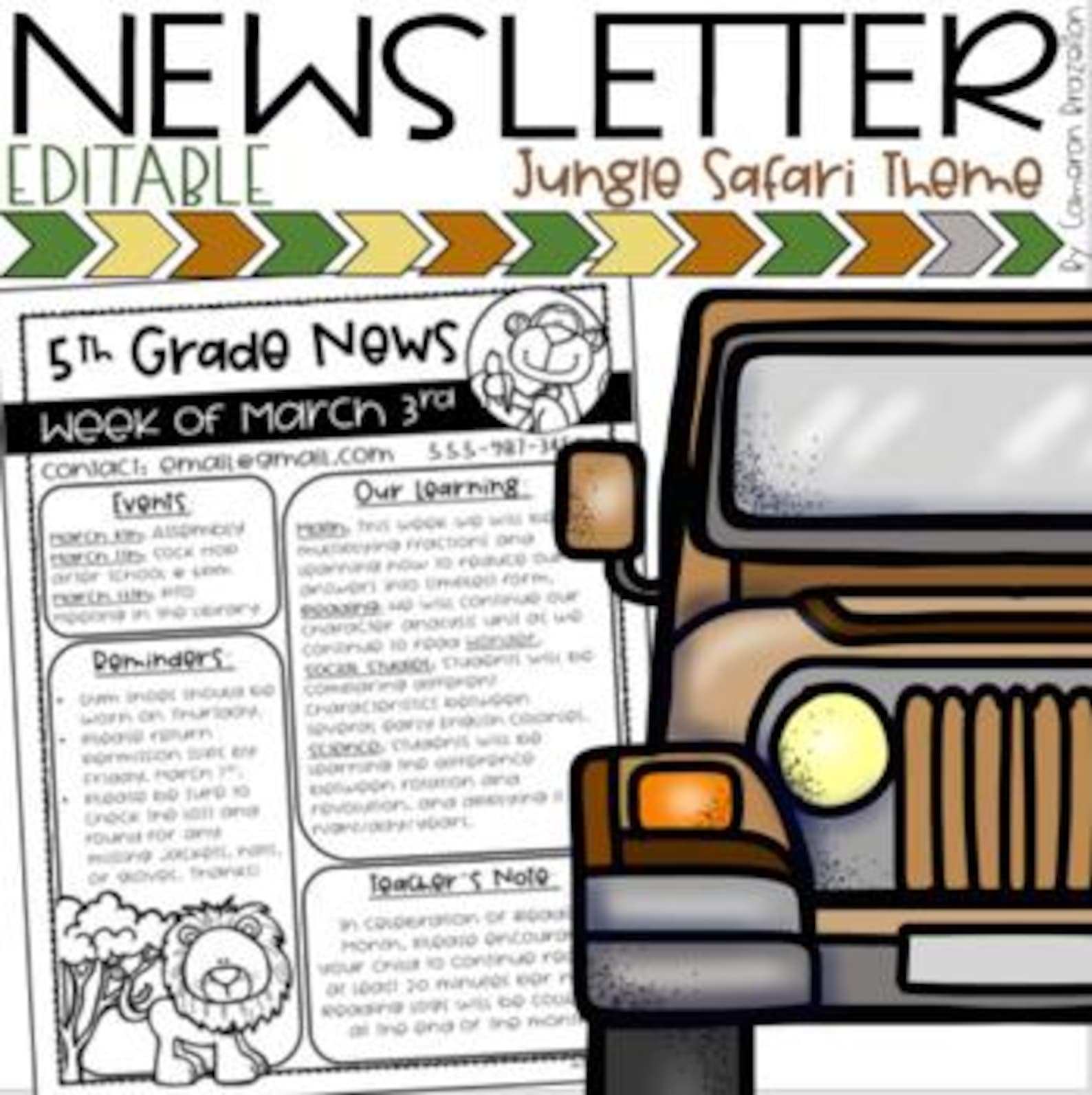 Weekly Classroom Newsletter Template Jungle Safari Theme EDITABLE ...