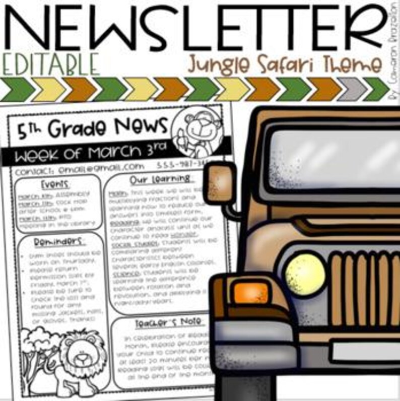 Weekly Classroom Newsletter Template Jungle Safari Theme EDITABLE ...