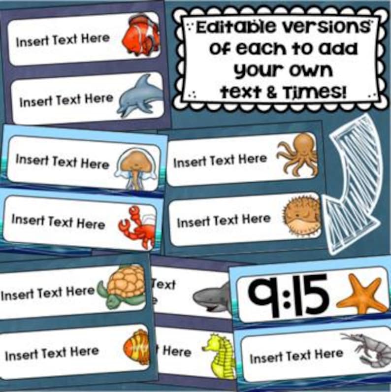 Daily Classroom Schedule Agenda Cards Ocean Under the Sea Theme ...