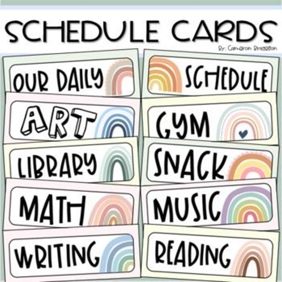 Daily Classroom Schedule Agenda Cards Boho Modern Muted Rainbow Theme ...