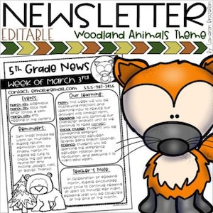 Weekly Classroom Newsletter Template Woodland Animals Theme EDITABLE ...