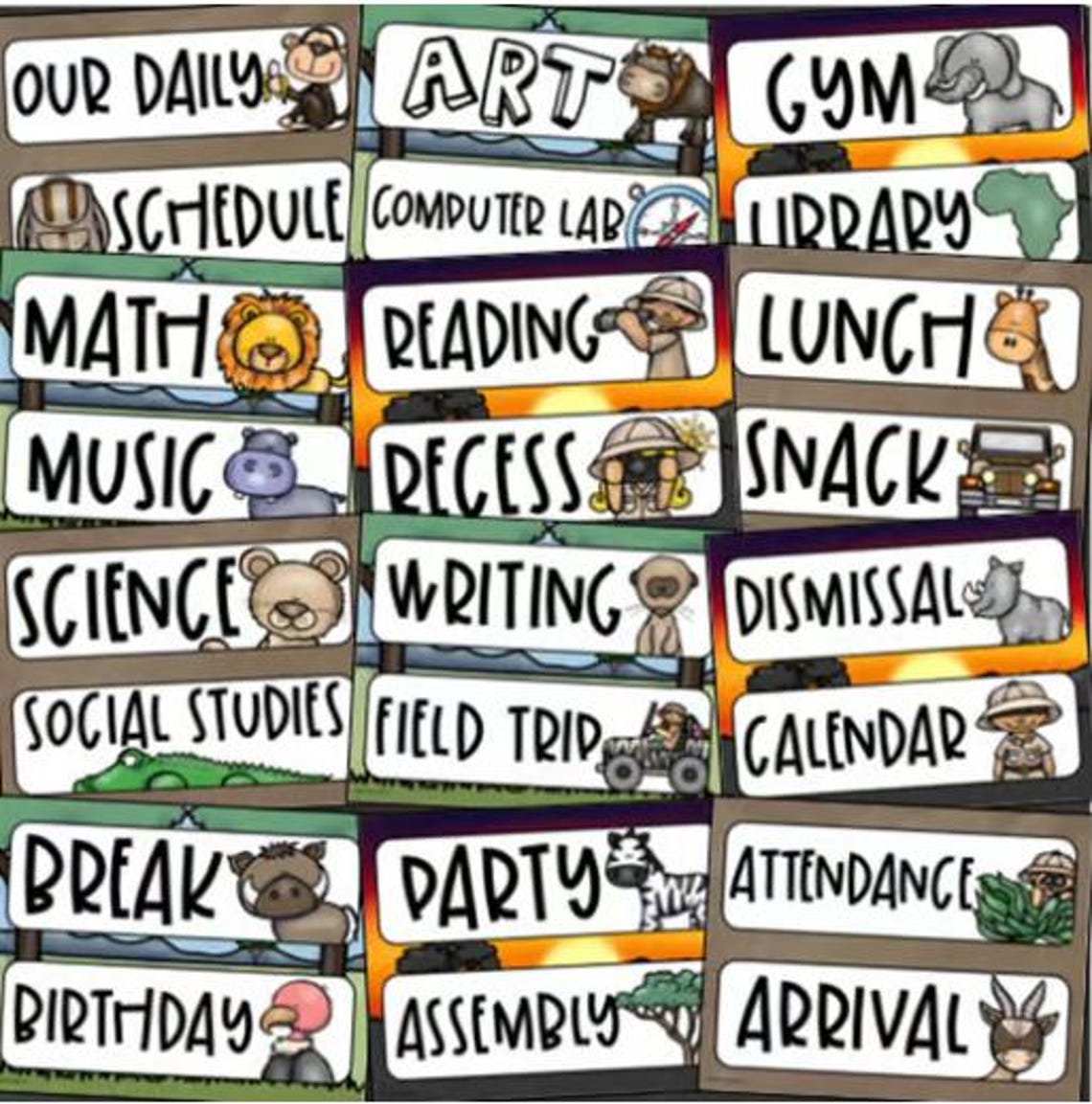 Daily Visual Schedule Cards for Classroom Agenda Jungle Safari Theme ...
