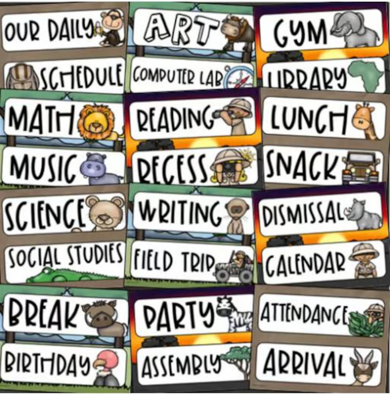 Daily Visual Schedule Cards for Classroom Agenda Jungle Safari Theme ...