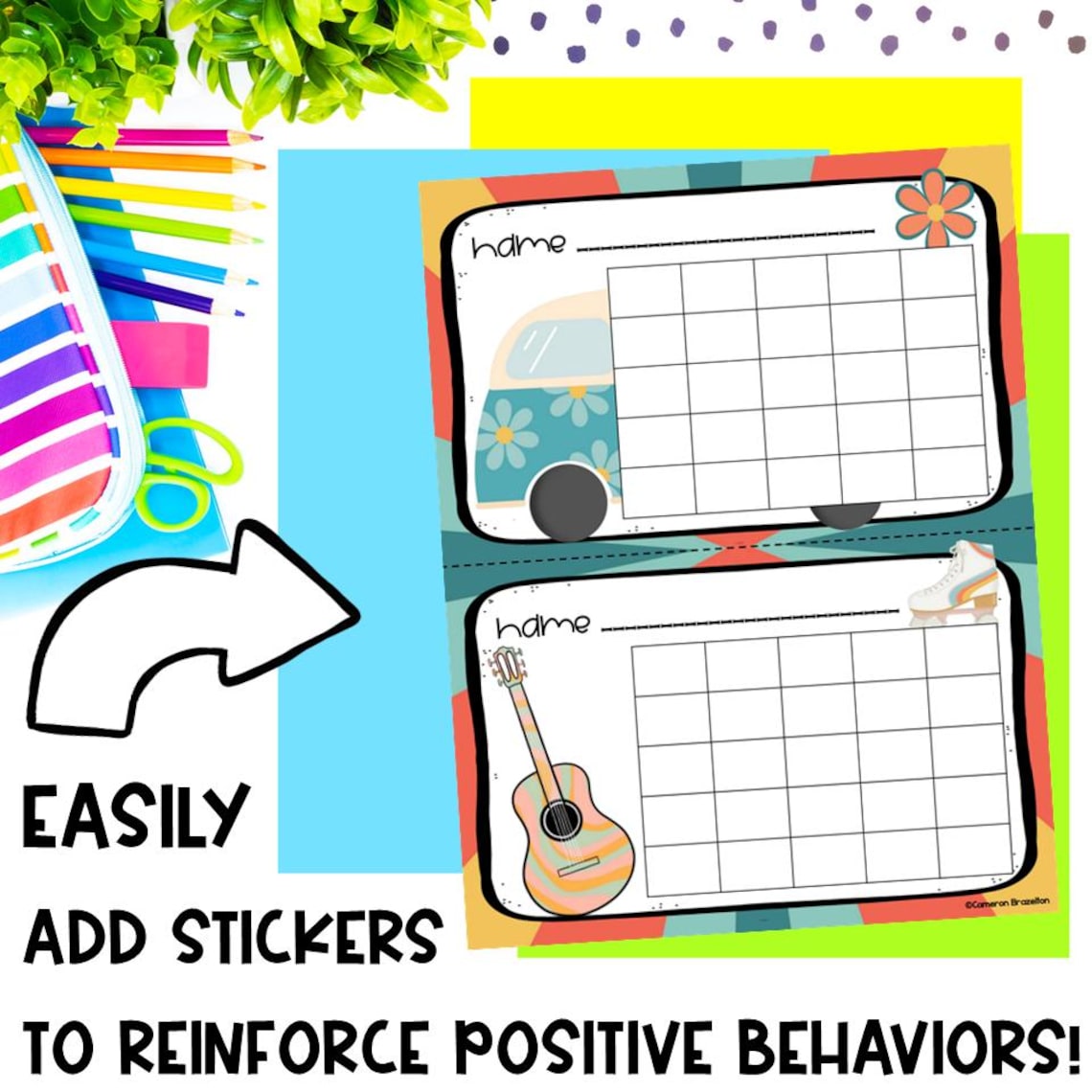 Positive Behavior Sticker Chart Reward Incentives Groovy Retro Vibes ...