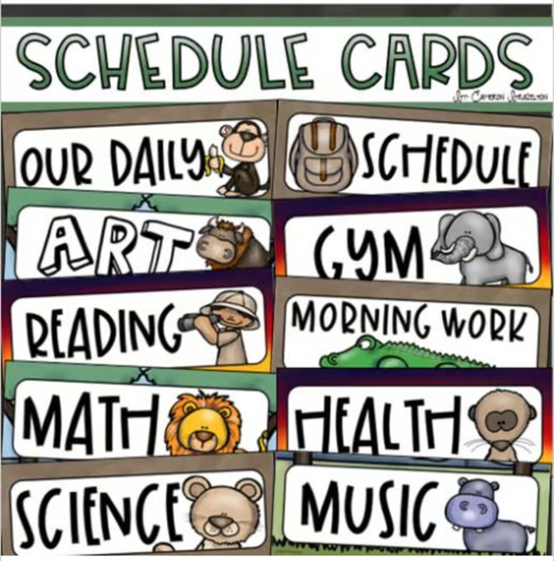 Daily Visual Schedule Cards for Classroom Agenda Jungle Safari Theme ...