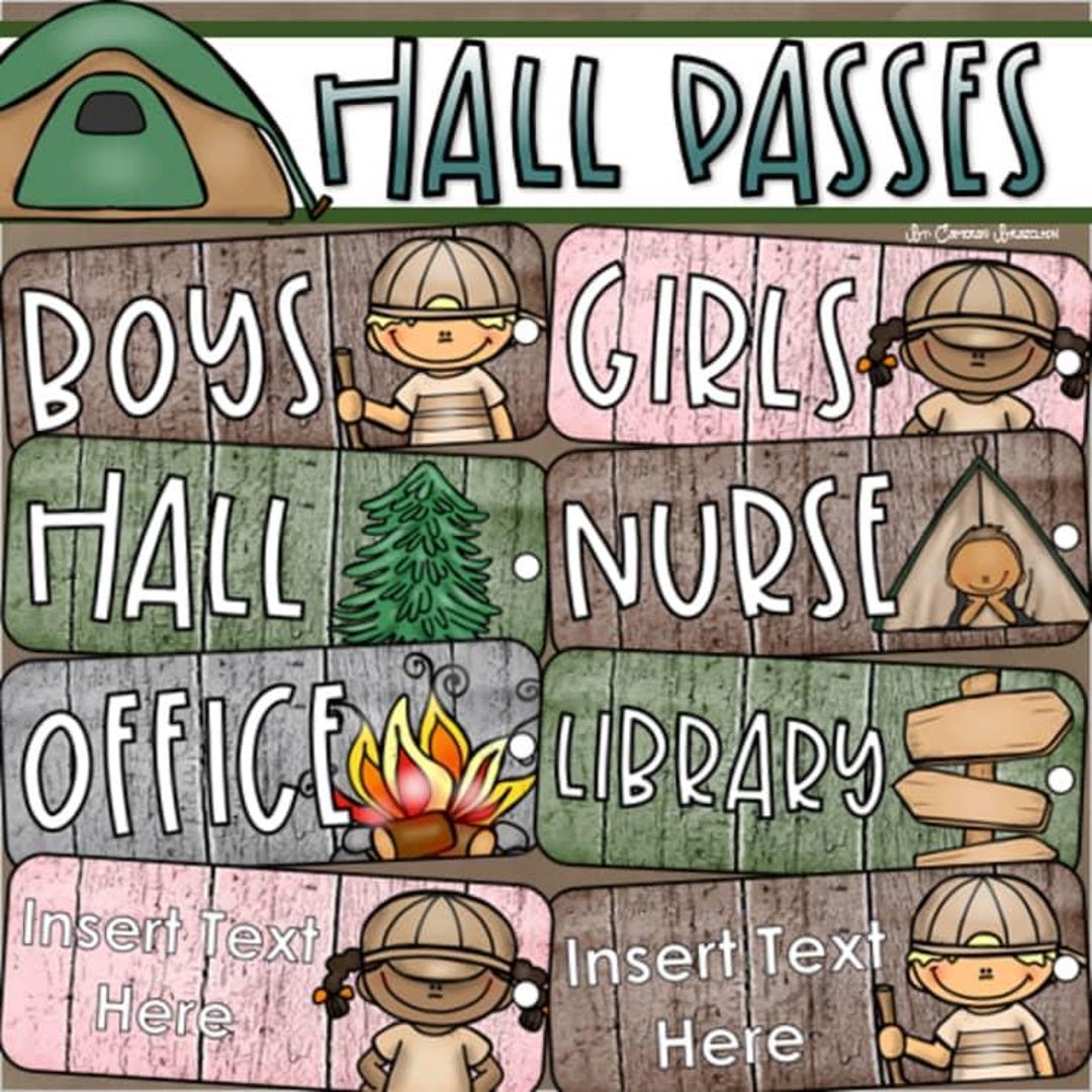 Hall Passes Camping Camp Out Theme Editable (boys, Girls, Office, Nurse ...