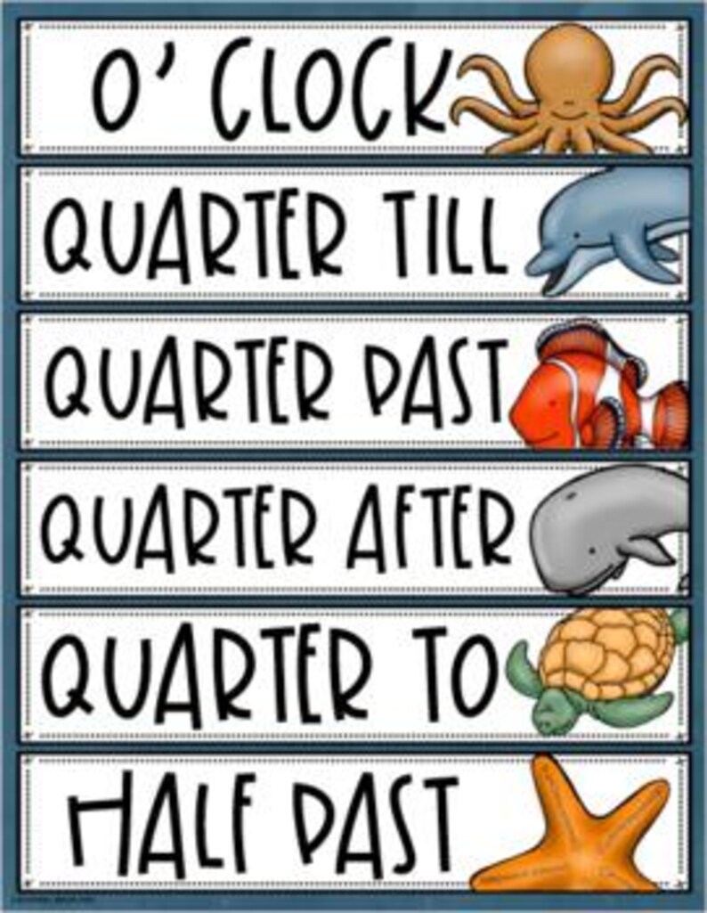 Clock Labels Telling Time Ocean Underwater Theme INSTANT DOWNLOAD - Etsy