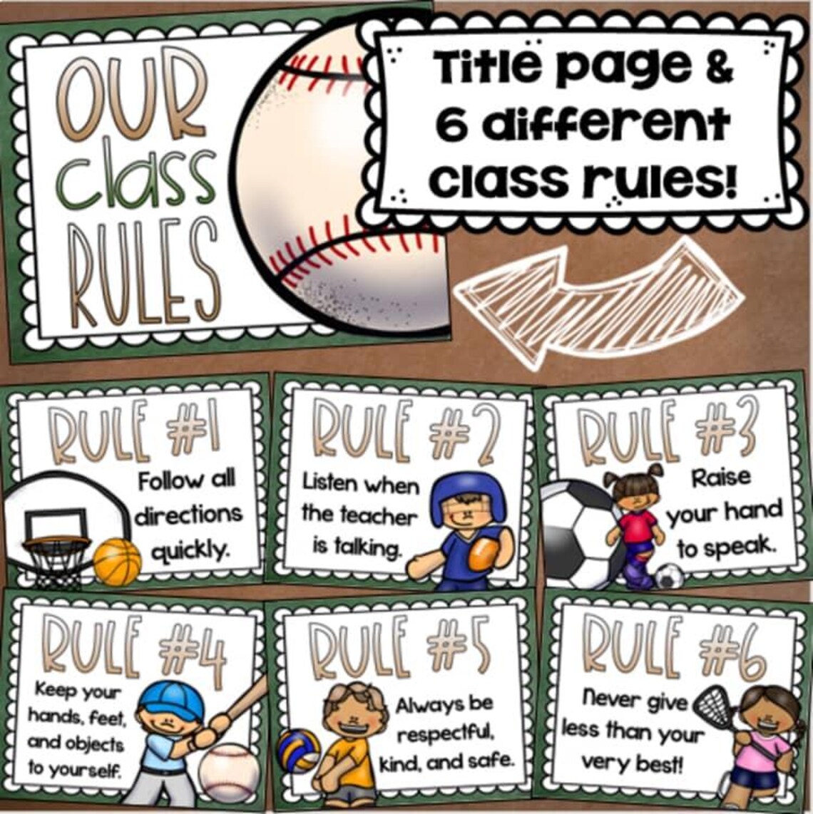Classroom Rules Posters EDITABLE Back to School Sports Teamwork Theme ...