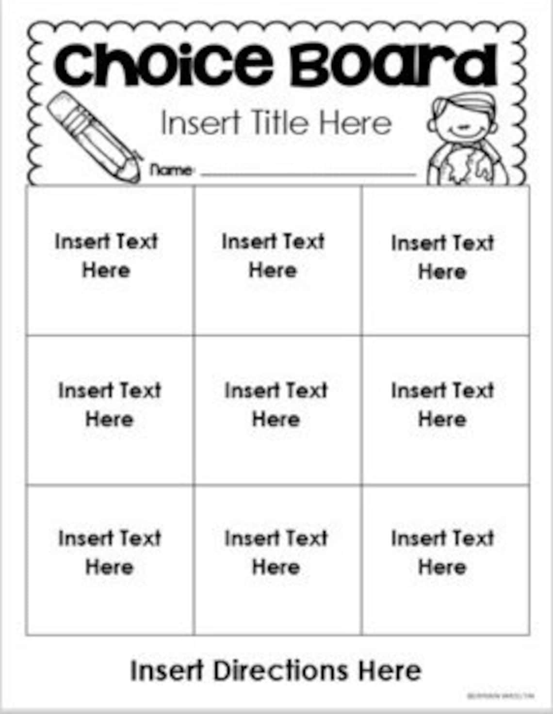 Choice Board Student Menu Tic Tac Toe Blank Templates Create Your Own ...