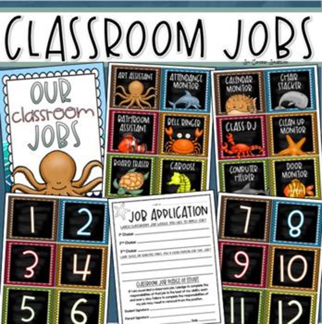 Classroom Jobs Helpers Chart Labels Signs Ocean Underwater Theme ...