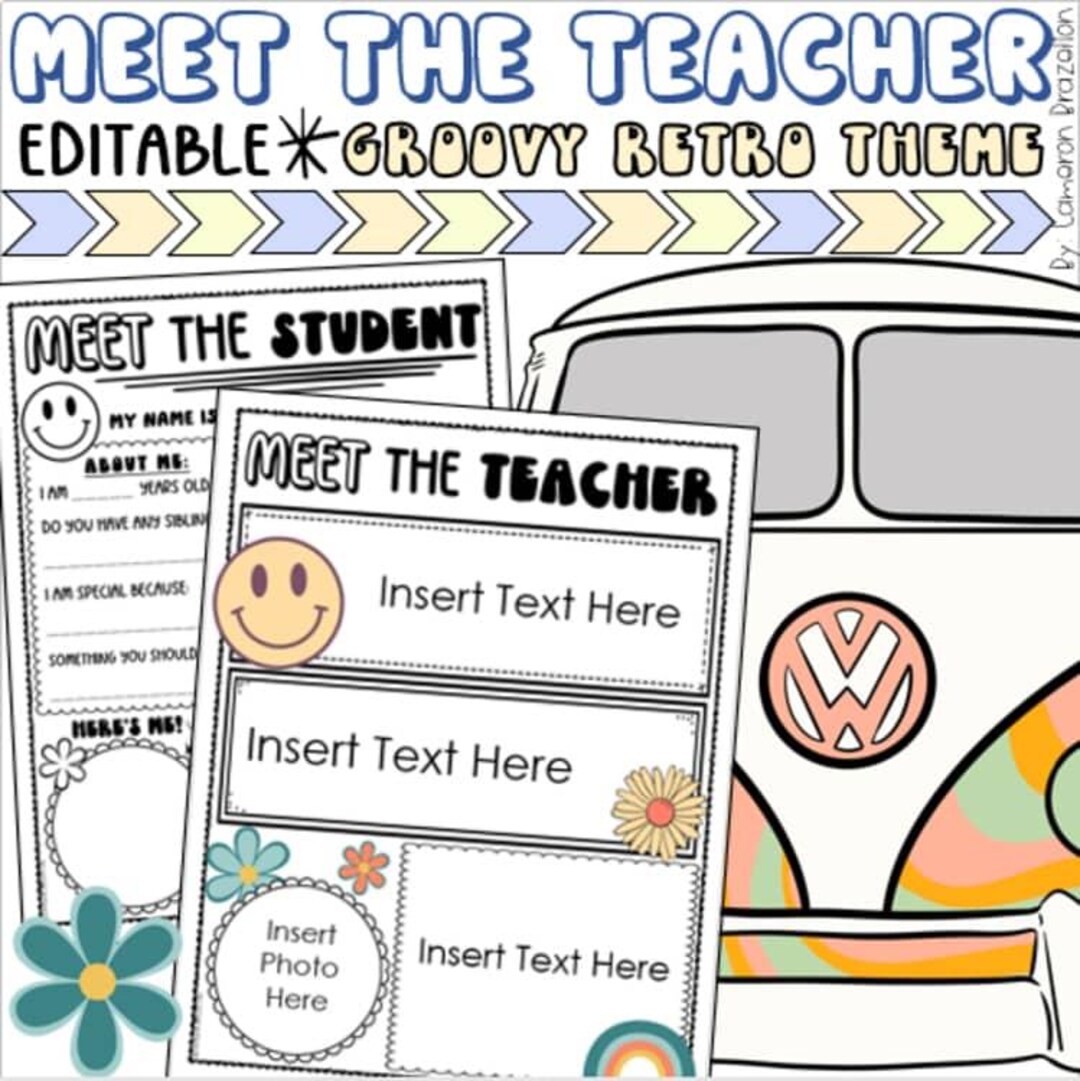 Meet the Teacher Editable Handout Back to School About Me Groovy Retro ...