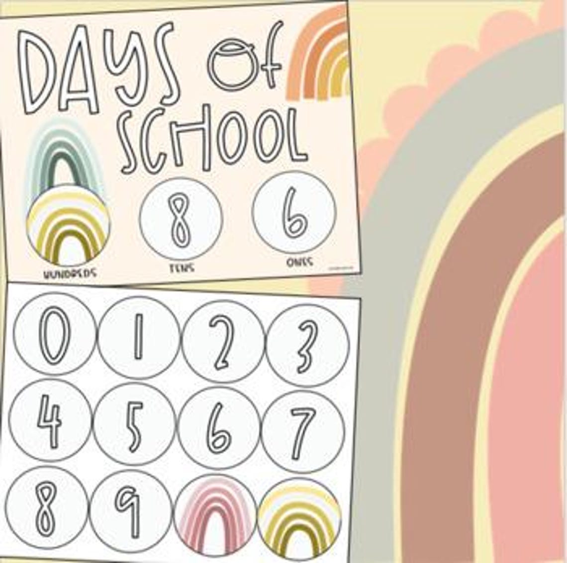 Calendar Set Classroom Decor Back to School Boho Modern Muted Rainbow ...
