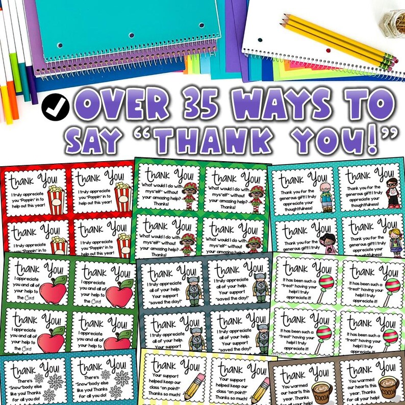 Thank You Tags, Cards, Notes & Labels for Parent or Volunteer ...