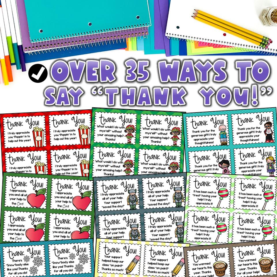 Thank You Tags, Cards, Notes & Labels for Parent or Volunteer ...