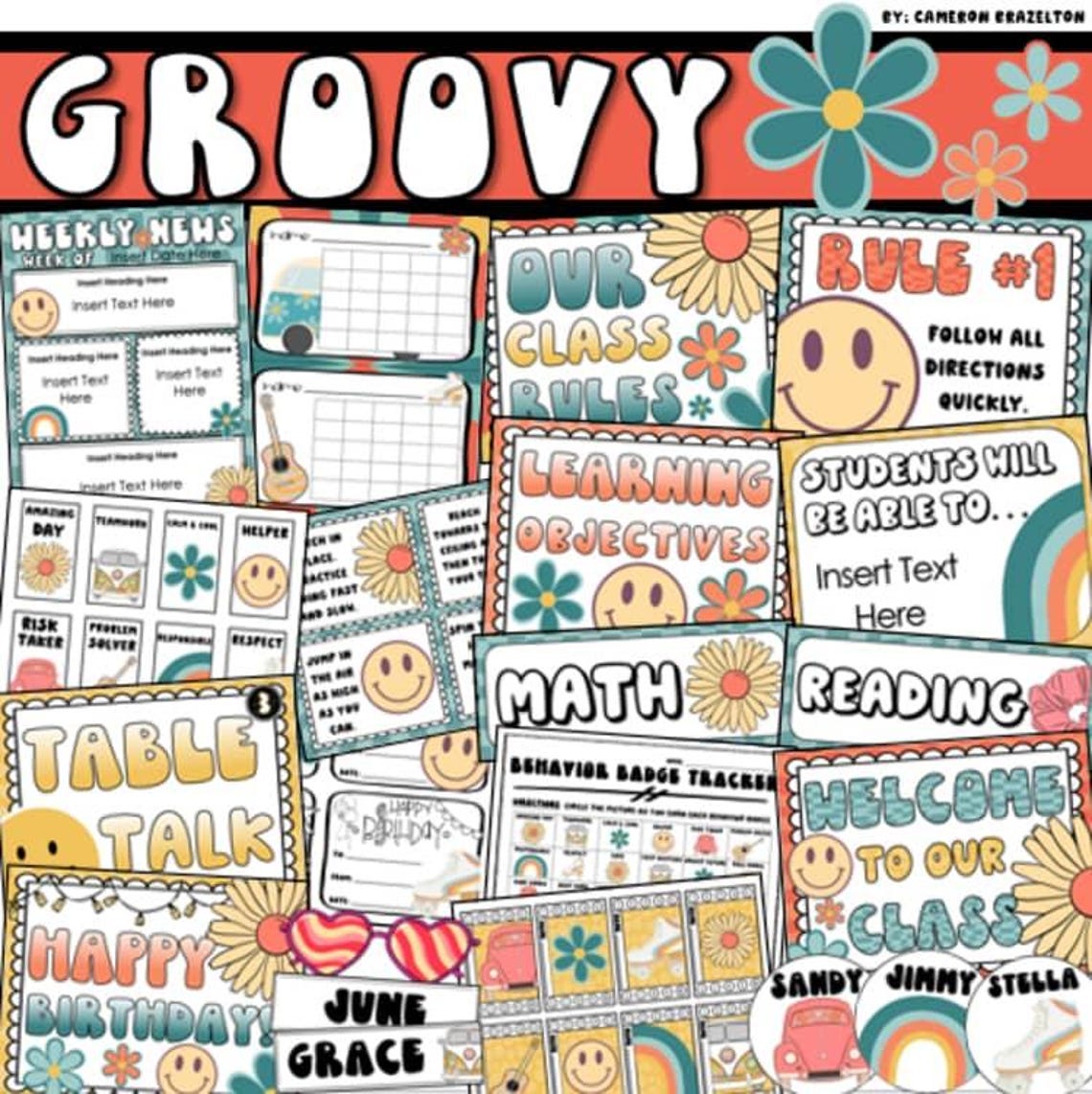 Groovy Retro Theme Back to School Class Decorations and Management Mega ...