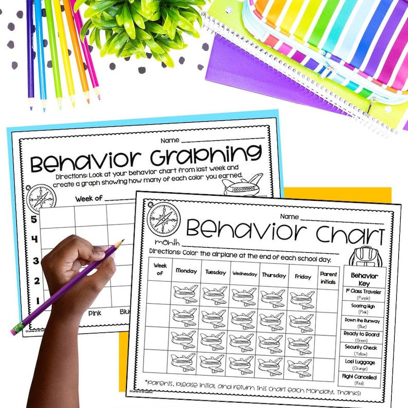 Behavior Clip Chart Travel Adventure Watercolor Theme for Classroom ...