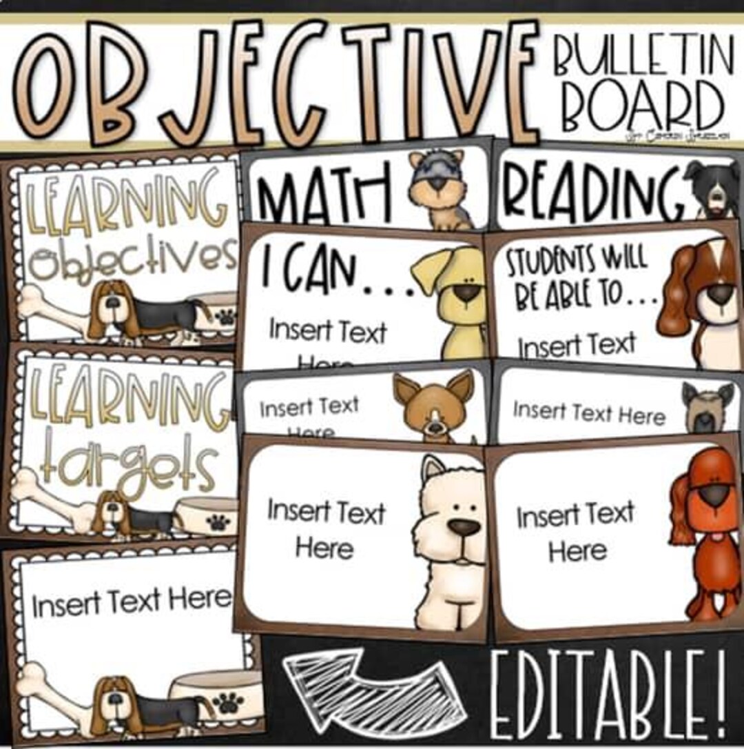 Learning Targets Bulletin Board Objectives Posters Dog Theme Editable ...
