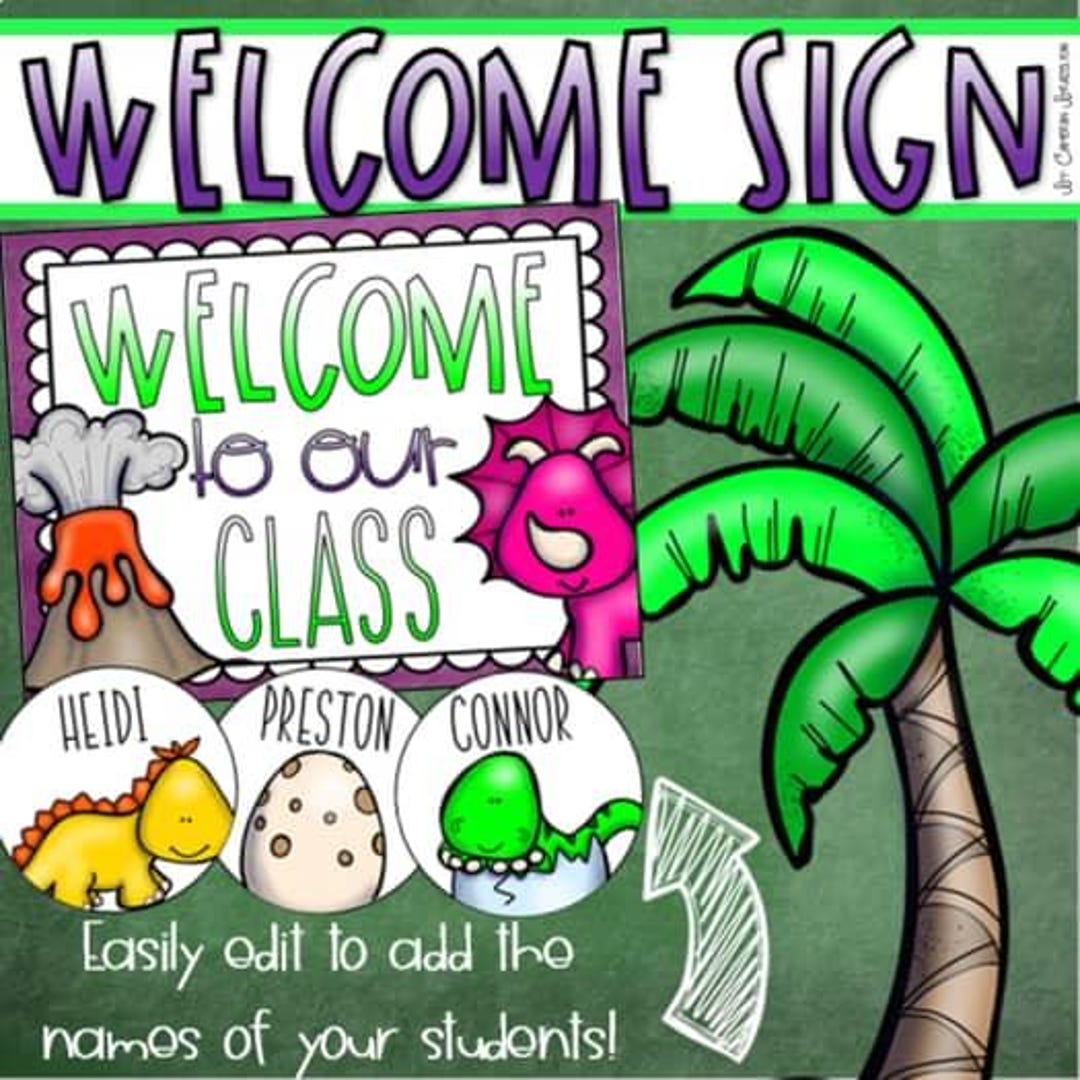 Welcome to Our Classroom Door Sign Display Dinosaur Dino Theme Editable ...