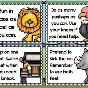 Brain Breaks Movement Cards Jungle Safari Theme - Etsy
