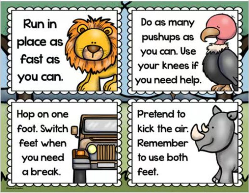 Brain Breaks Movement Cards Jungle Safari Theme INSTANT DOWNLOAD - Etsy