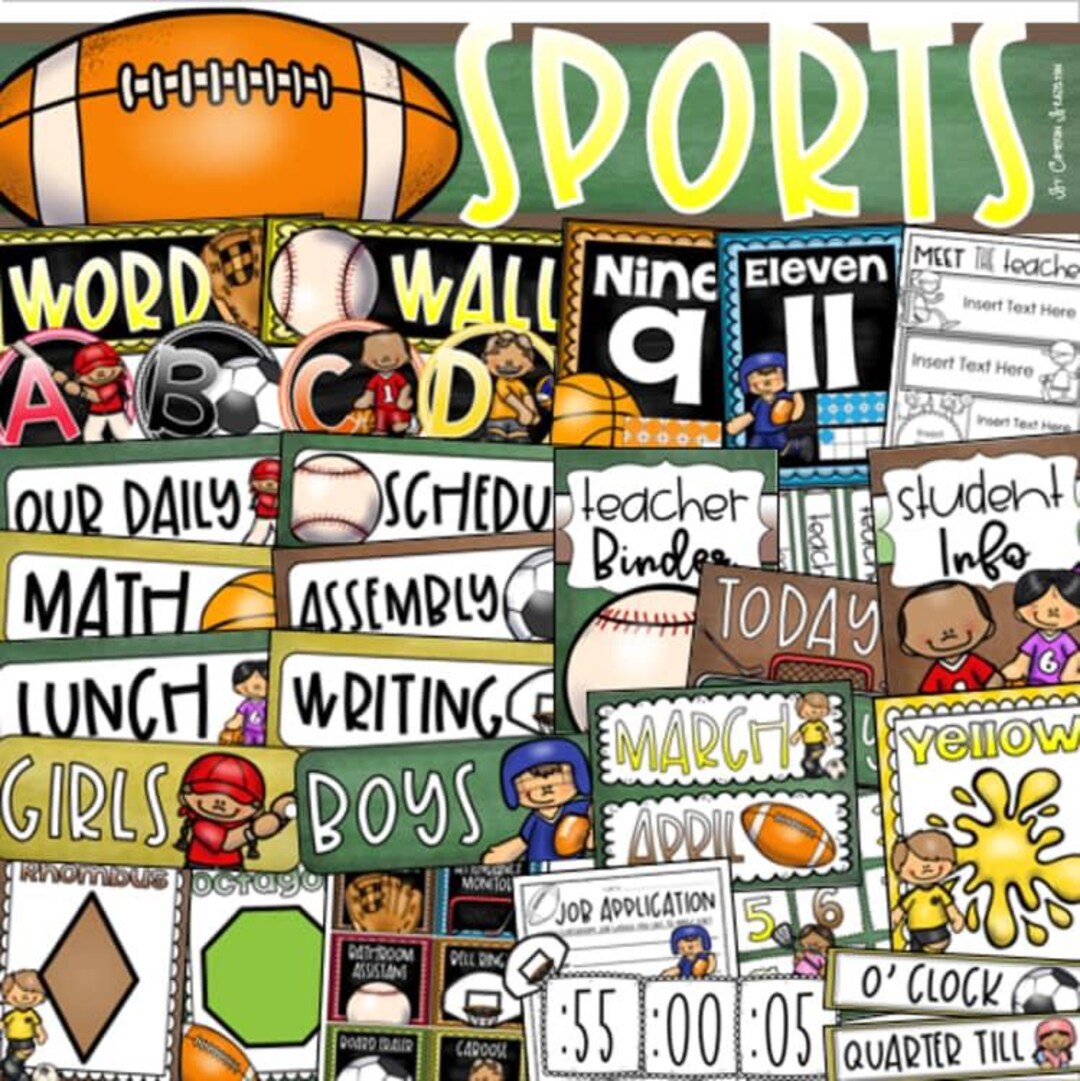 Sports Classroom Decor Bundle: Posters, Calendar, Binder Covers ...