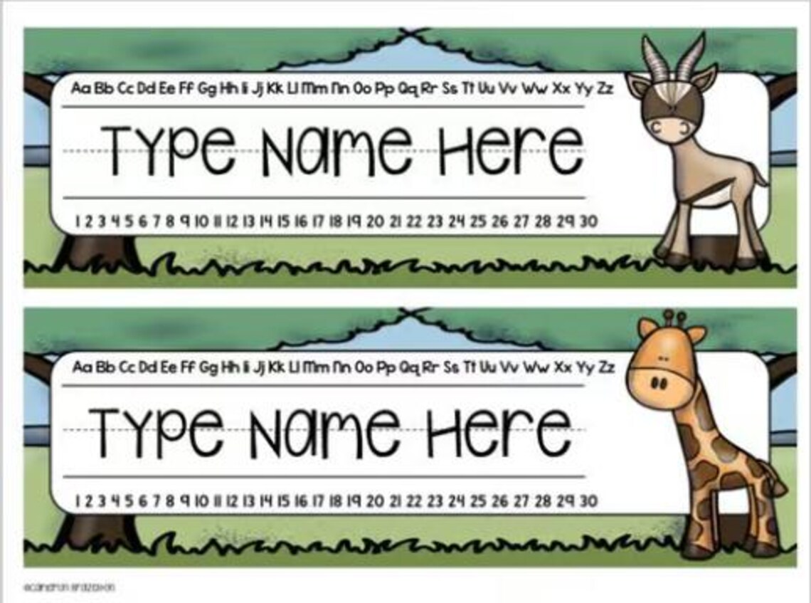 Name Tags Plates Desk Labels Jungle Safari Theme Editable INSTANT ...