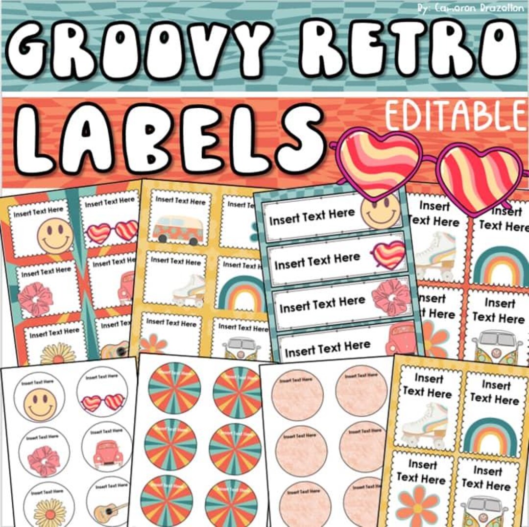 Groovy Retro Classroom Labels Decorations EDITABLE Powerpoint INSTANT ...