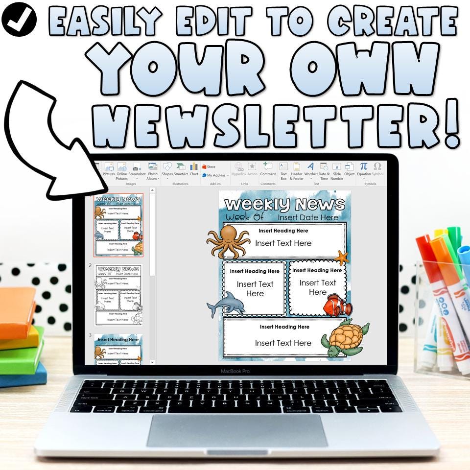 Weekly Newsletter Editable Template Ocean Creatures Under the Sea Water ...