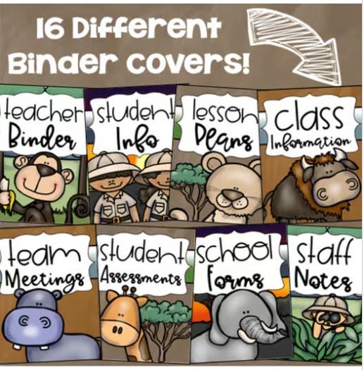 Binder Covers and Spines Teacher Planner Editable Jungle Safari Theme ...
