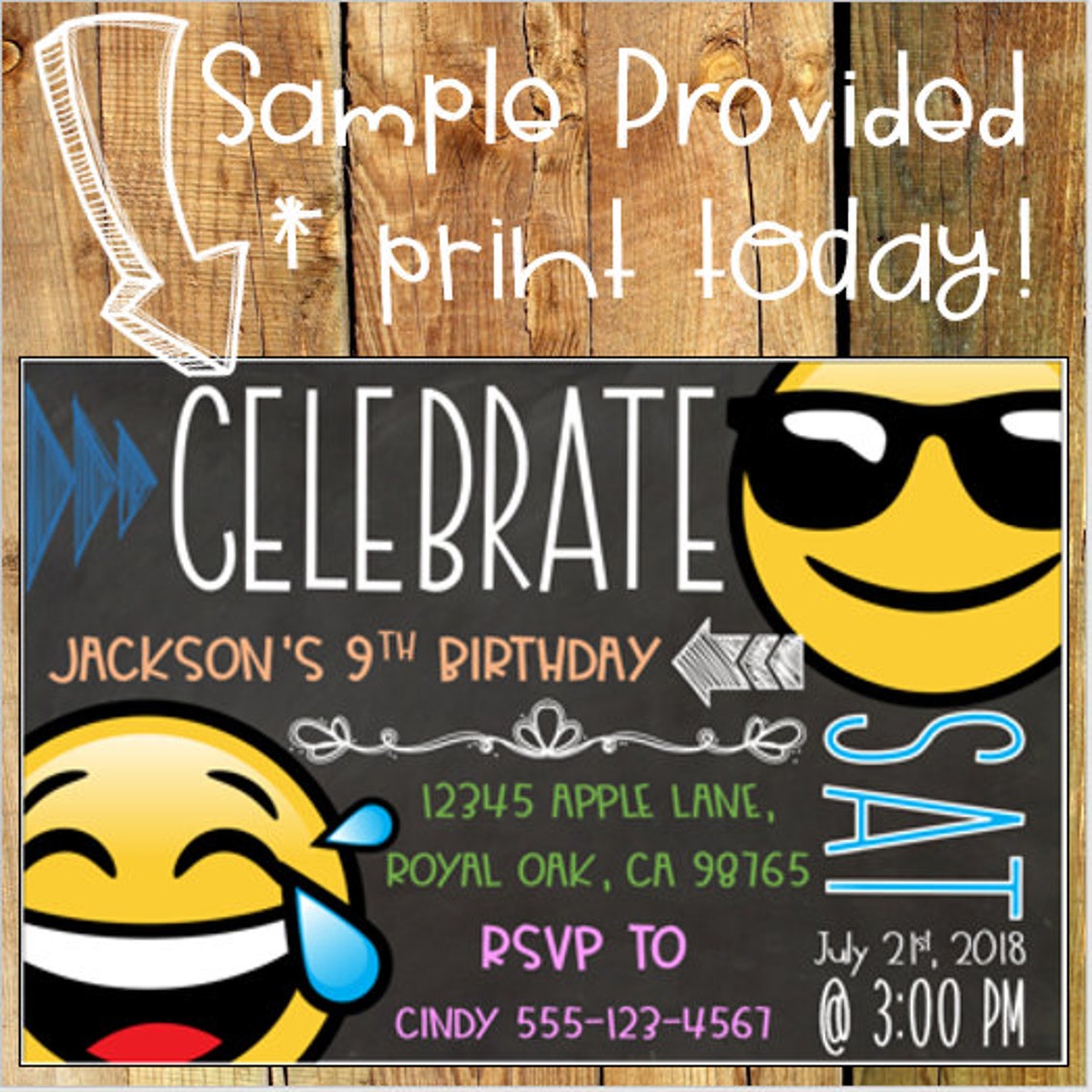 Emoji Smiley Happy Face Theme Birthday Party Invitation Editable ...