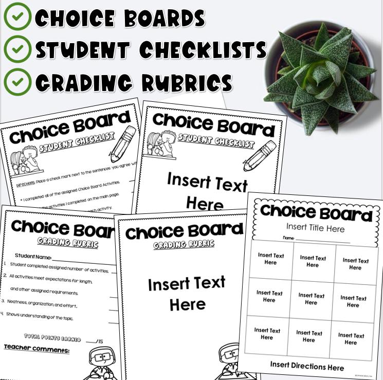 Choice Board Student Menu Tic Tac Toe Blank Templates Create Your Own ...