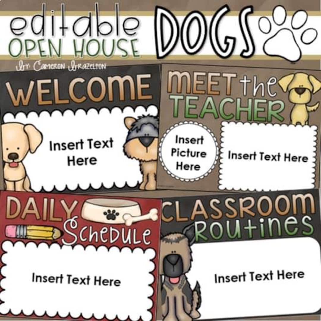 Back to School Open House Meet the Teacher Dog Theme Editable INSTANT ...