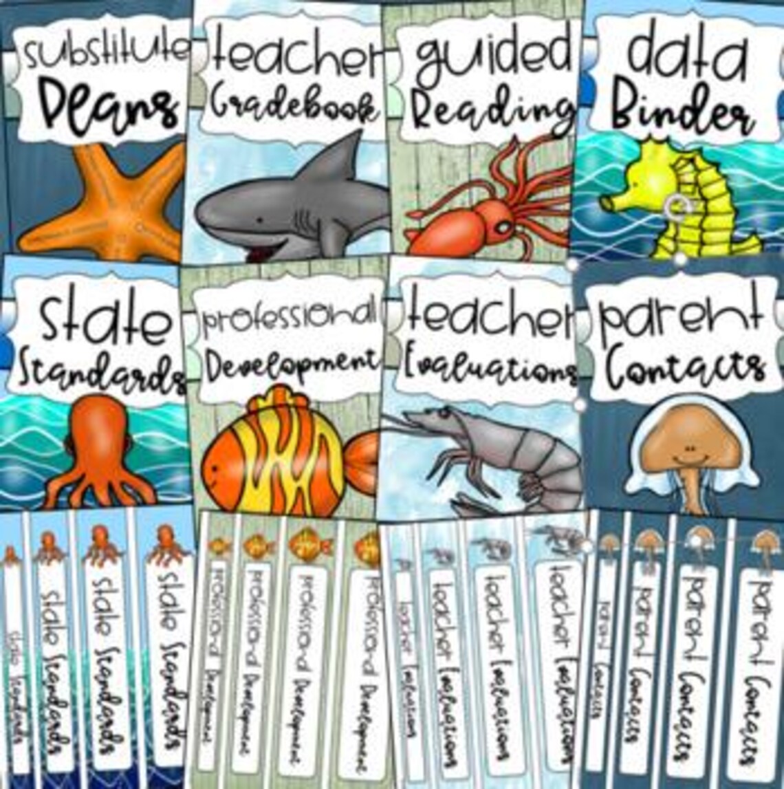 Binder Covers and Spines Teacher Planner Editable Ocean Under the Sea ...
