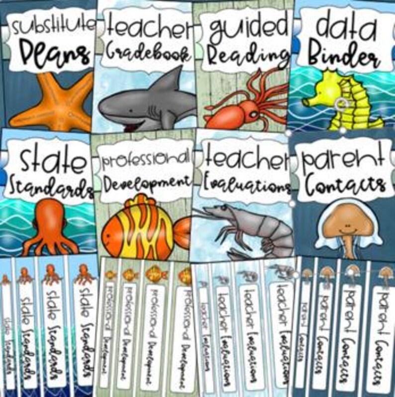 Binder Covers and Spines Teacher Planner Editable Ocean Under the Sea ...