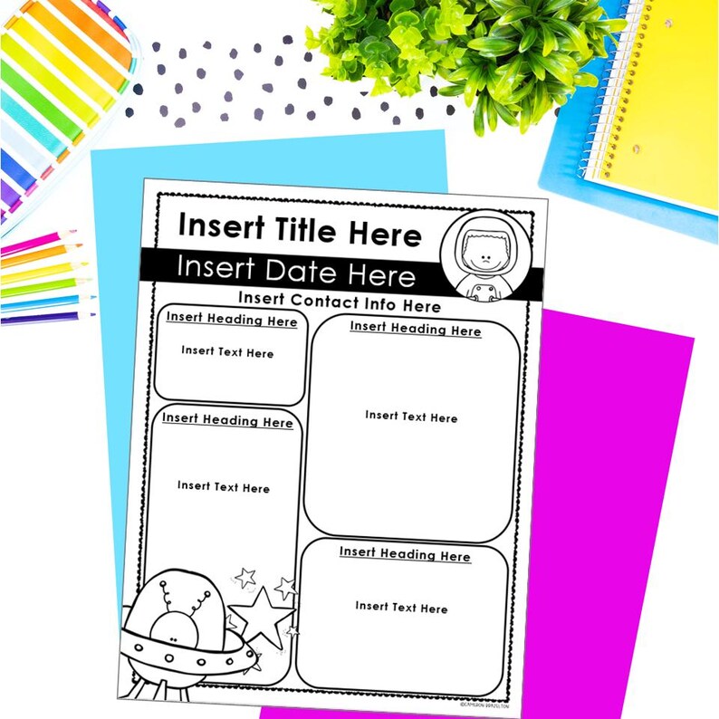 Weekly Classroom Newsletter Template Outer Space Theme EDITABLE INSTANT ...