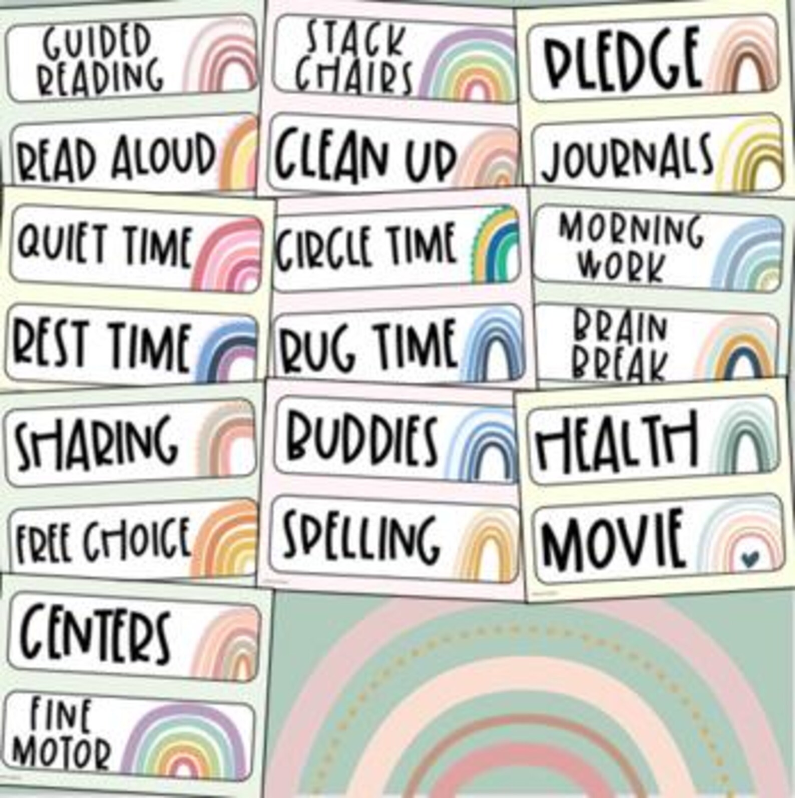 Daily Classroom Schedule Agenda Cards Boho Modern Muted Rainbow Theme ...
