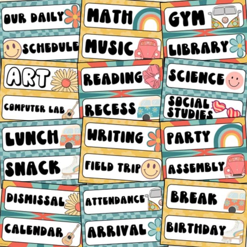 Daily Visual Schedule Cards Classroom Agenda Groovy Retro Vibes Theme ...
