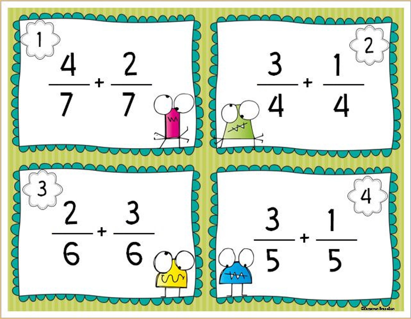 Adding and Subtracting Like Fractions Task Cards and More! - Etsy
